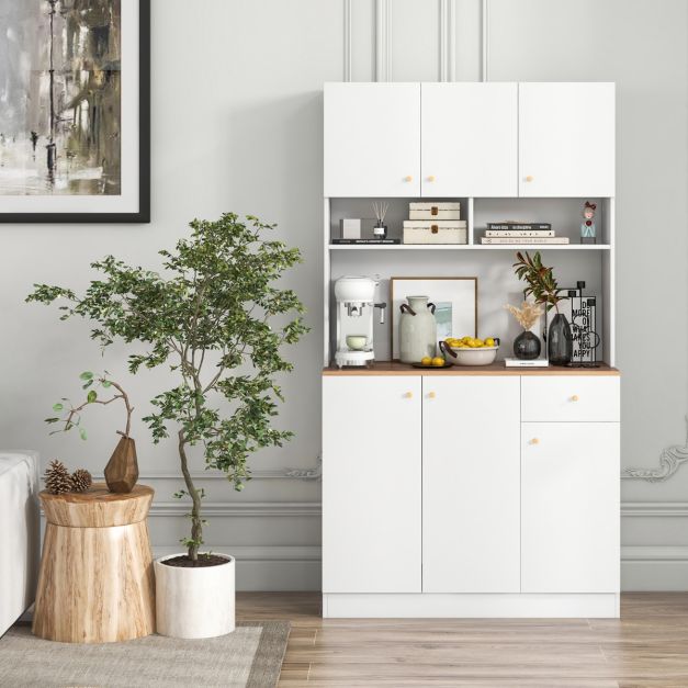 Tall Pantry Cabinet Kitchen Cabinet with USB Ports and Adjustable Shel ...