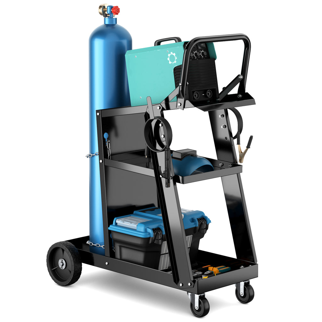 3-Tier Welding Cart, Rolling Welder Cart w/ Tilt-Table & 4 Wheels ...