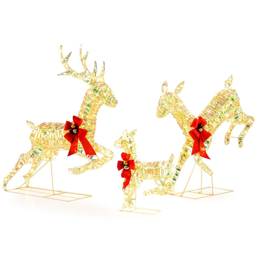 3-Piece Lighted Christmas Reindeer Family with LED Lights and Bows ...