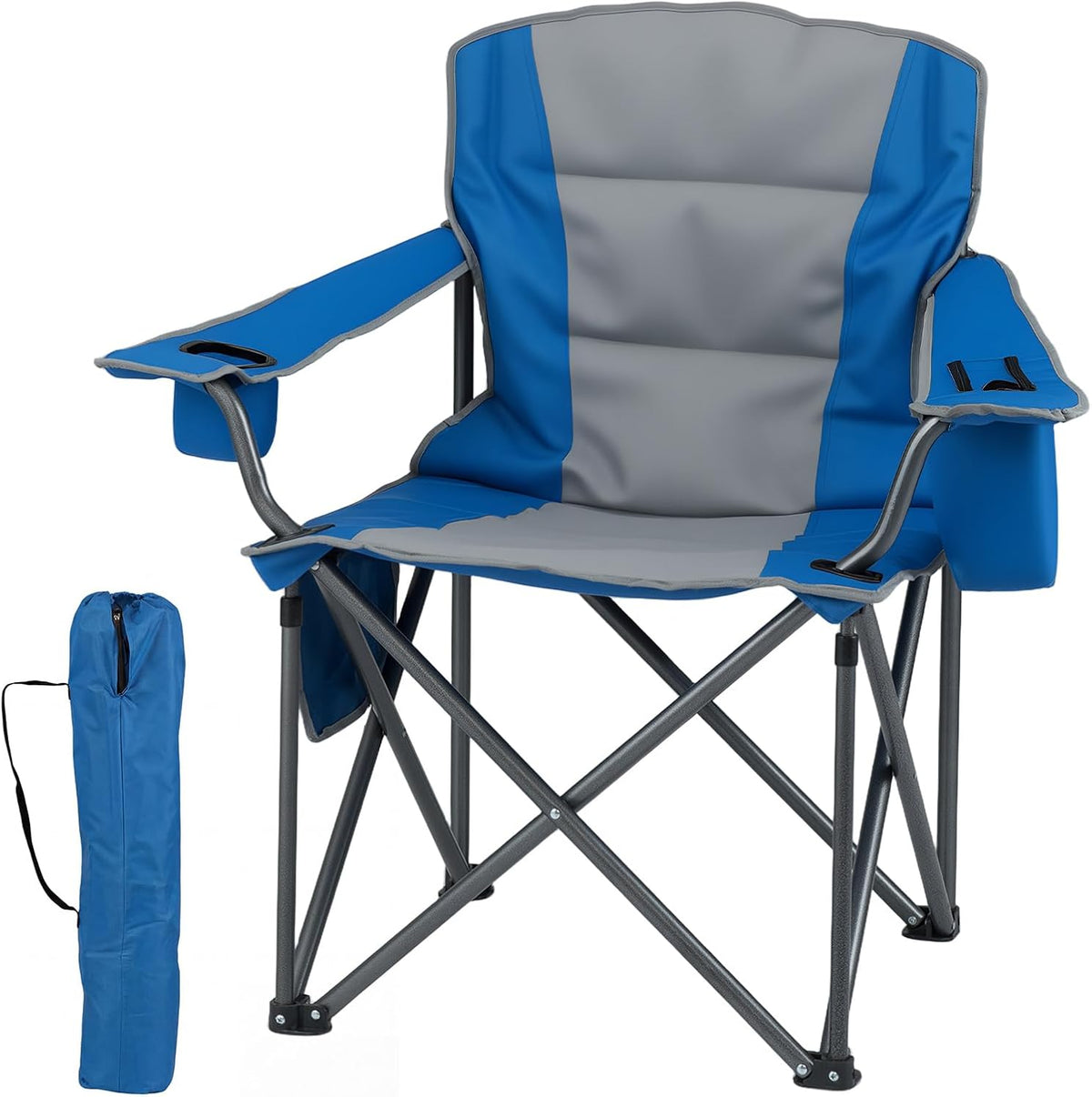Oversized Camping Chair, Portable Folding Chair with Zippered Cooler P ...