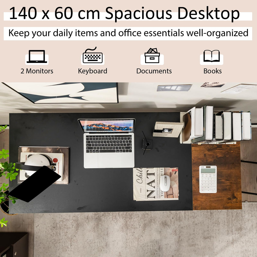 140 CM Reversible Computer Desk, Large Home Office Desk with 2-tier St ...