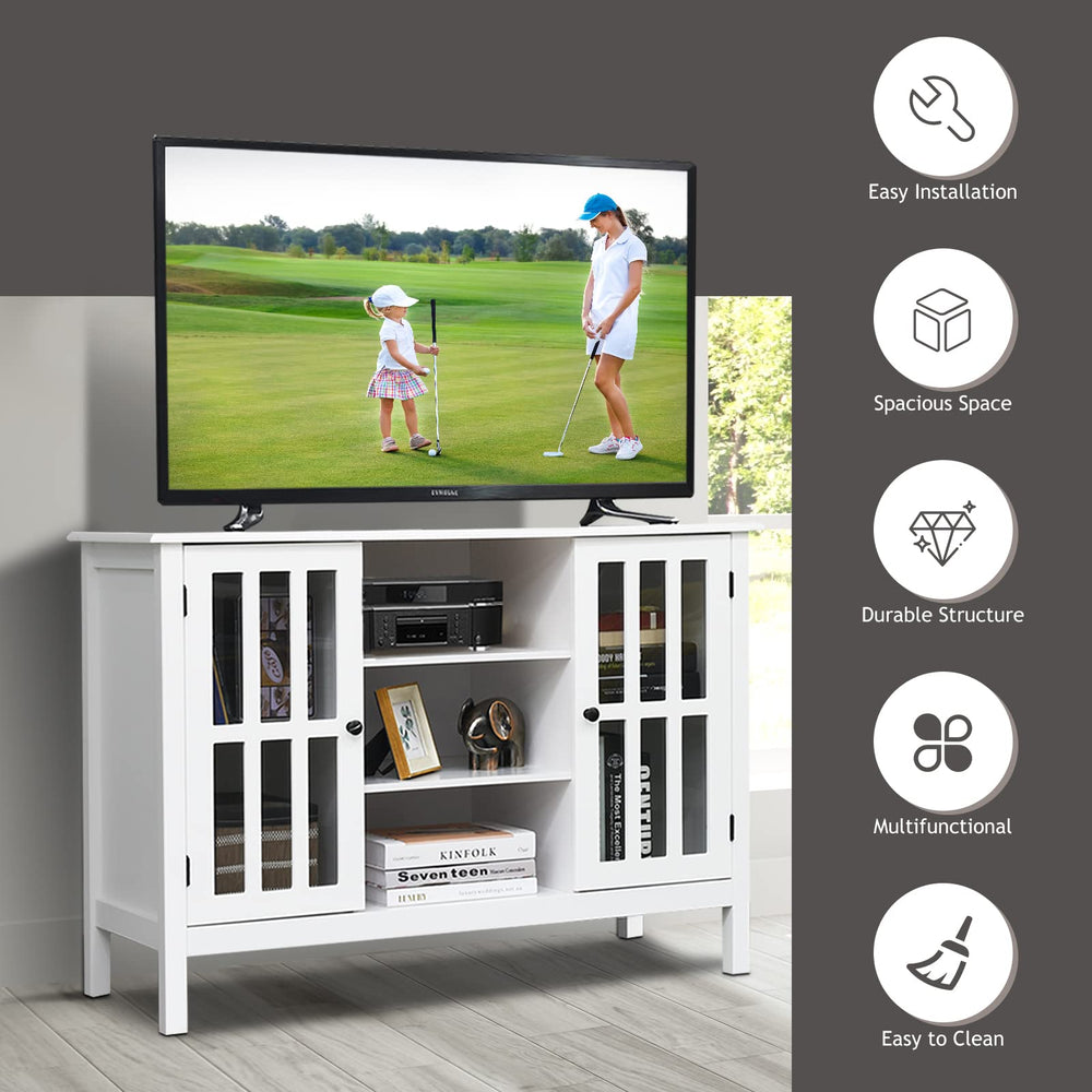 Giantex Modern TV Stand, Wood Media Console Table with 2 Tempered Glas ...