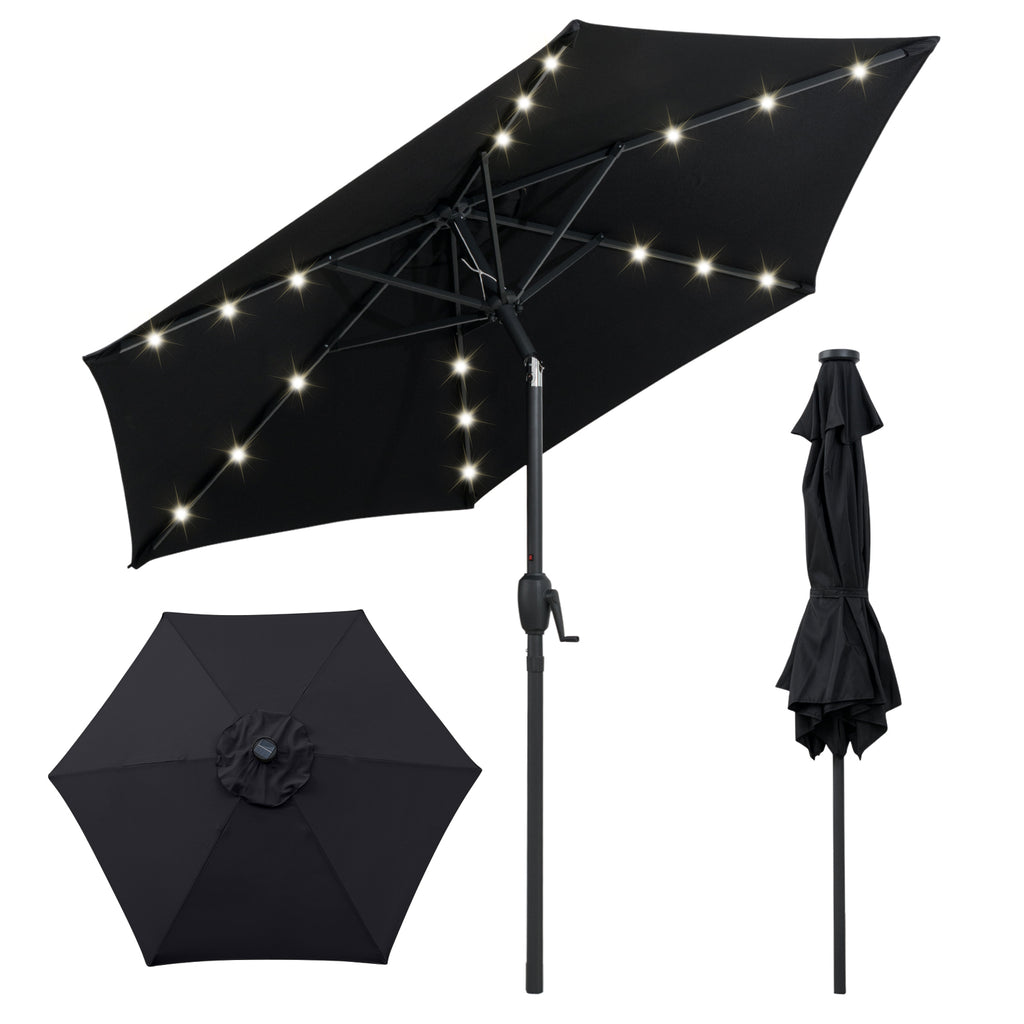 2.3M Solar Powered Patio Umbrella, Outdoor Heavy Duty Market Umbrella ...