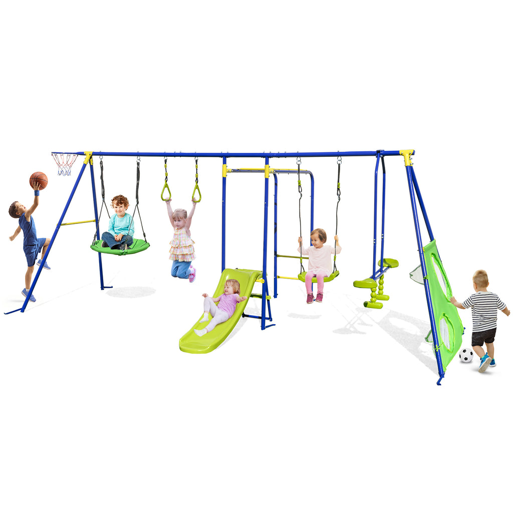 7-in-1 Outdoor Swing Set with Ground Stakes for Garden/Backyard/Park ...