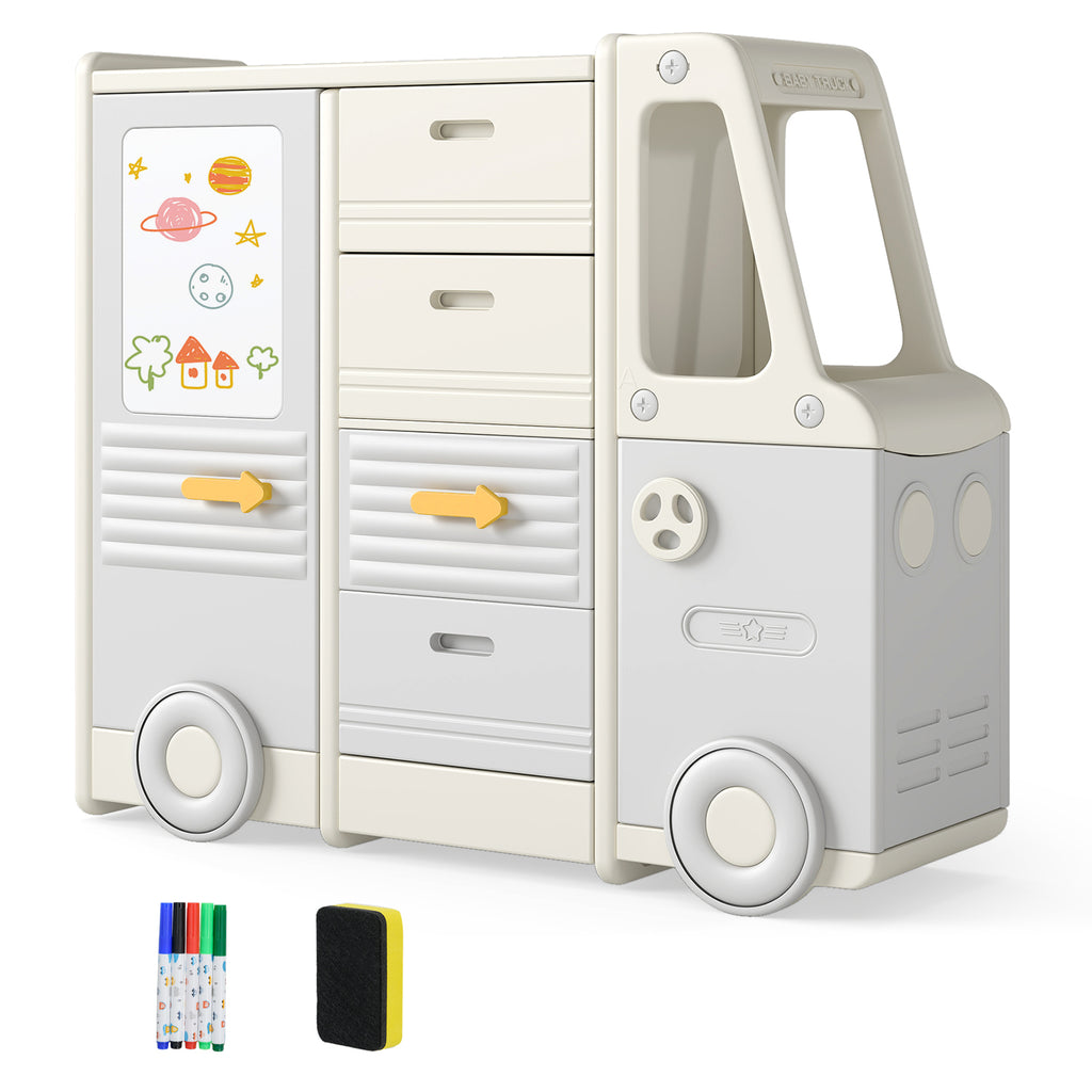 Bus-shaped Children Cabinet w/ 4 Pull-out Drawers with Handles – Giantex.au