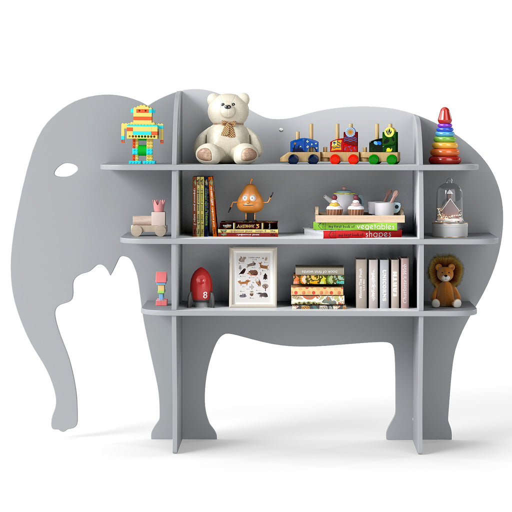 Elephant Kids Bookshelf, 3-Tier Toddler Bookcase for Toy Storage ...