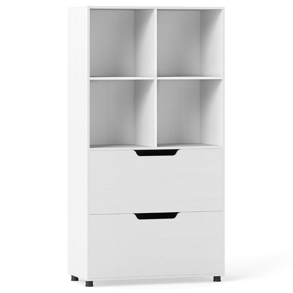 4-Cube Bookcase with 2 Drawers 130cm 5-Tier Tall Freestanding Bookshel ...
