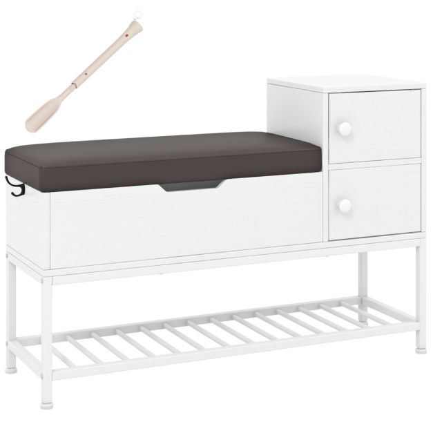 Entryway Bench with Flip Top Box and 2 Door Cabinets for Hallway Livin ...