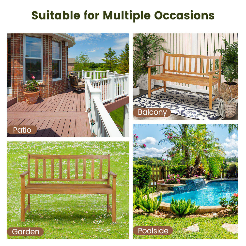 Patio Acacia Wood Bench 2-Person Slatted Seat Backrest 360 kg Outdoor ...