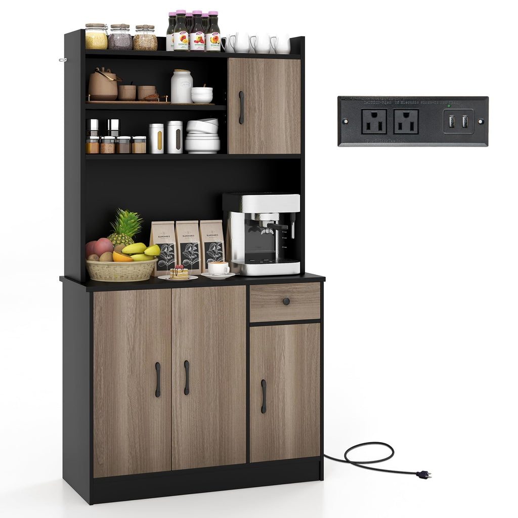 Giantex 180cm Kitchen Pantry Storage Cabinet w/Built-in Charge Station ...