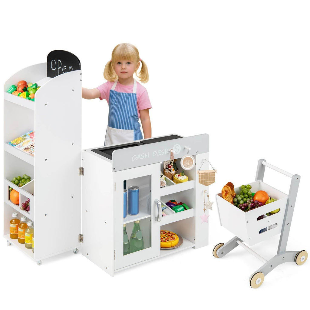 Kids Grocery Store Playset, Convertible Wooden Play Store with Shoppin ...