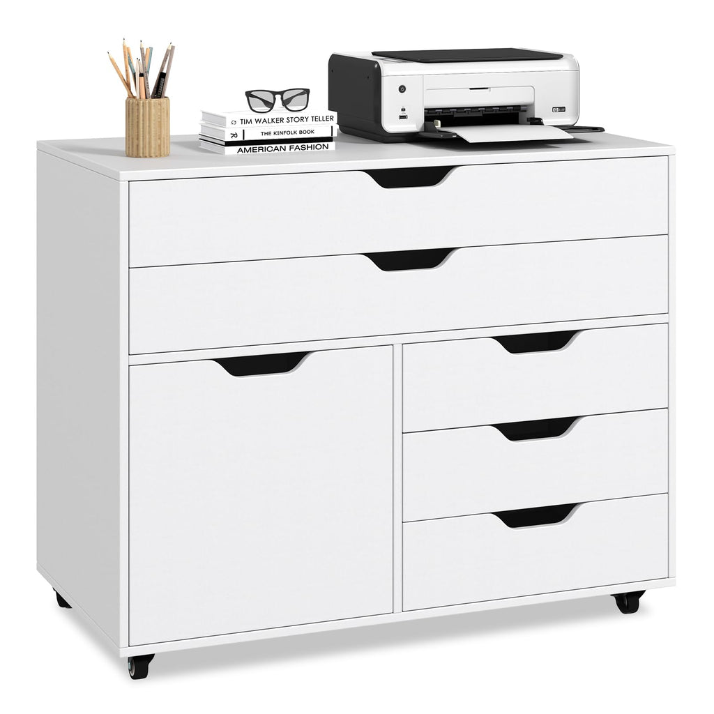 Giantex 5-Drawer Chest with Door, Mobile Chest of Drawers with 5 Caste ...