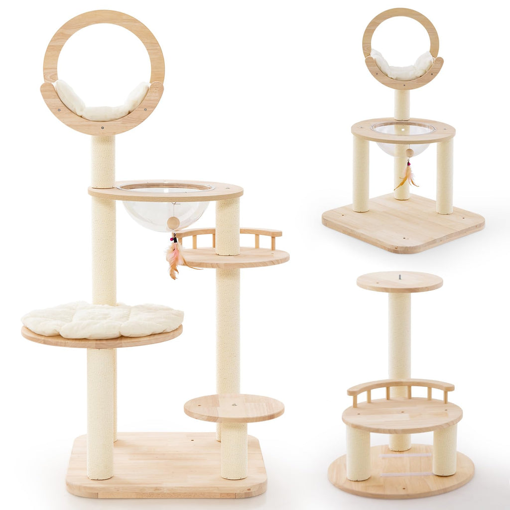 Building Block Cat Tree, 4-in-1 Large Wooden Cat Tower with Space Caps ...