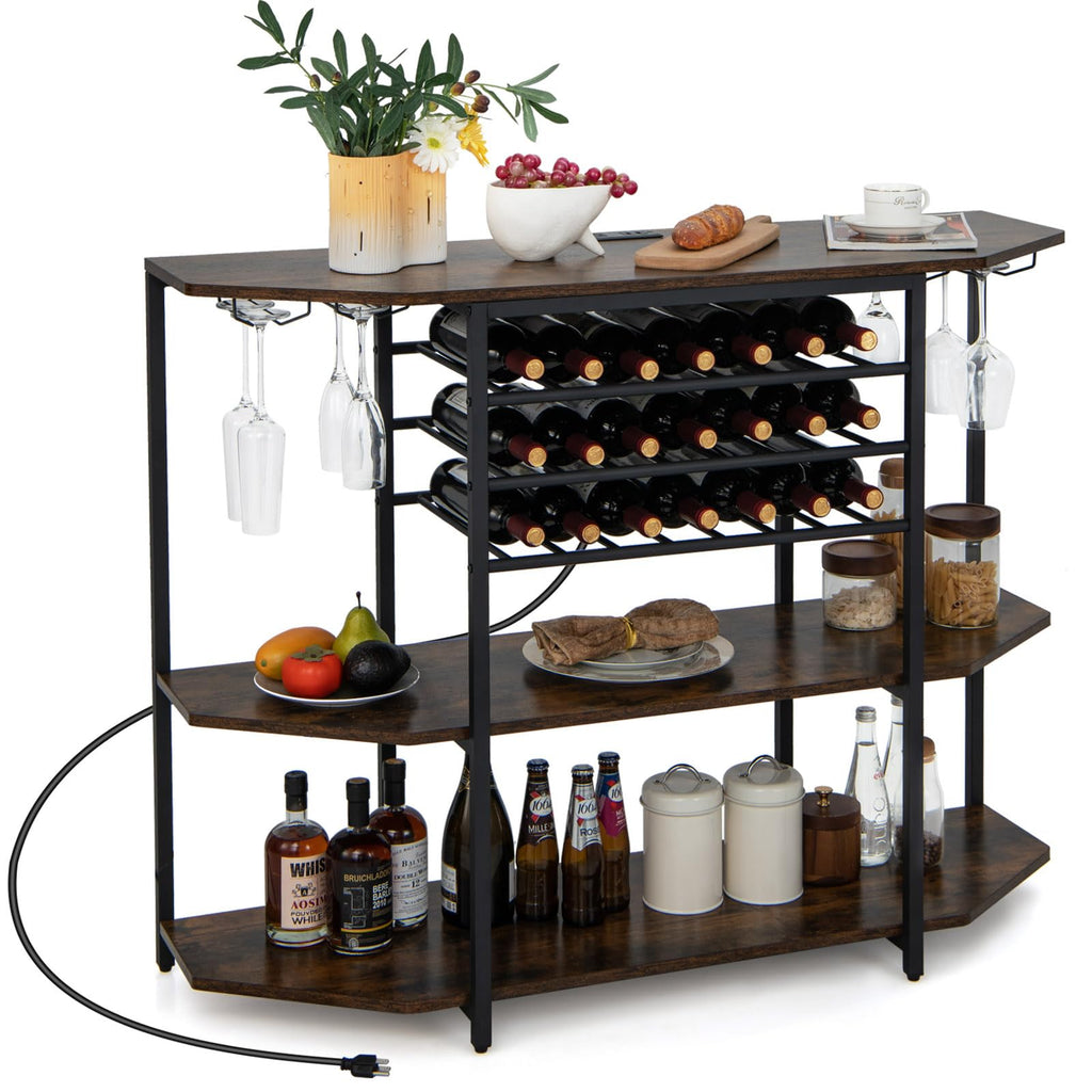 Giantex Wine Rack Table with Power Outlets, 3-Tier Freestanding Liquor ...