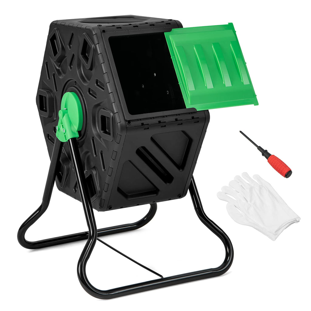 Single Chamber Compost Tumbler, 65 L Compact Tumbling Composter w/Slid ...