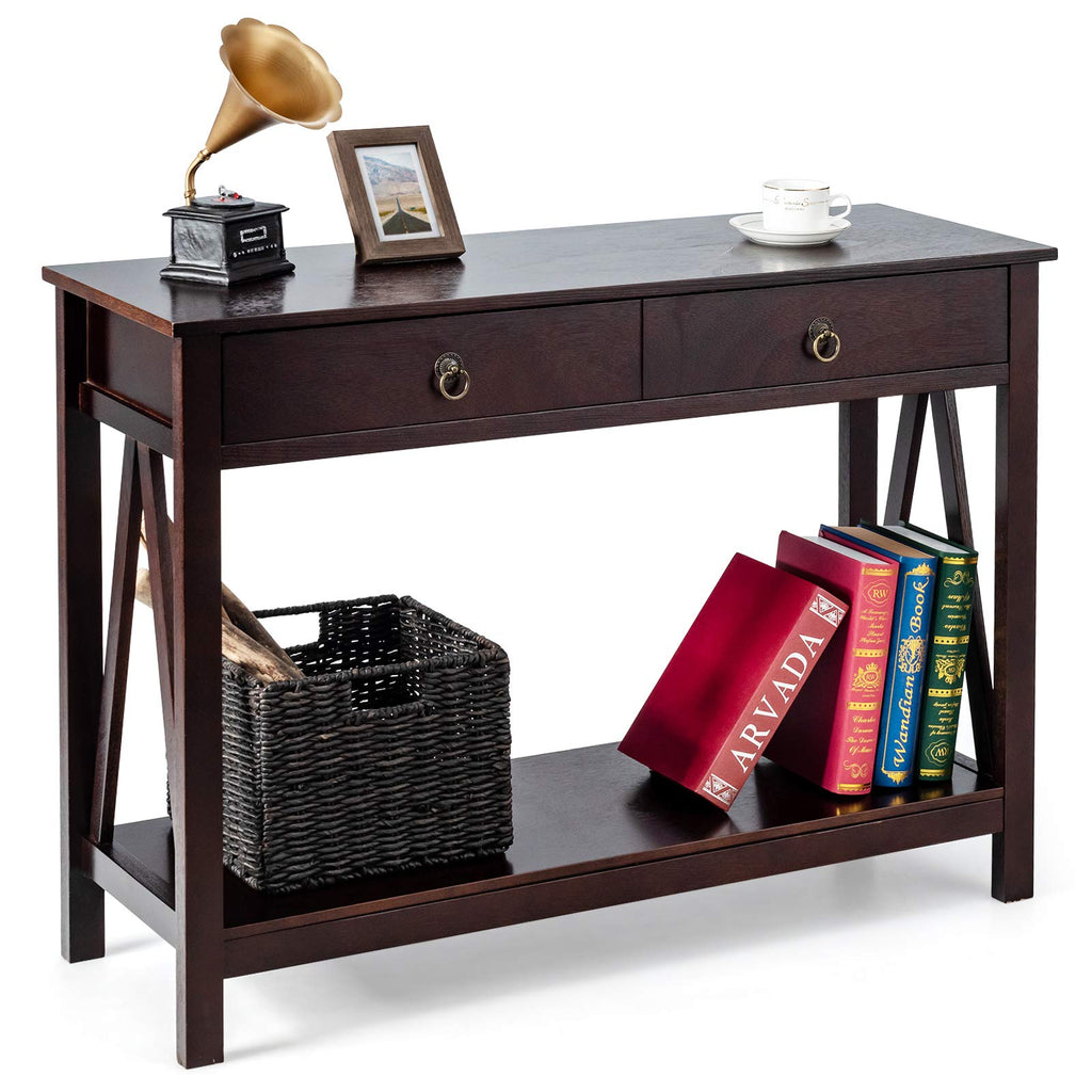 Giantex Console Table with Drawers 3-Tier Couch Table with Storage She ...