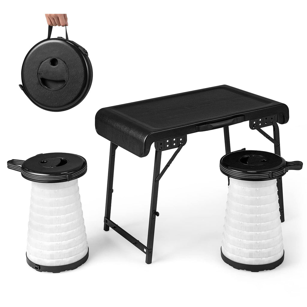 3-Piece LED Folding Table Stool Set with Retractable Design for Picnic ...