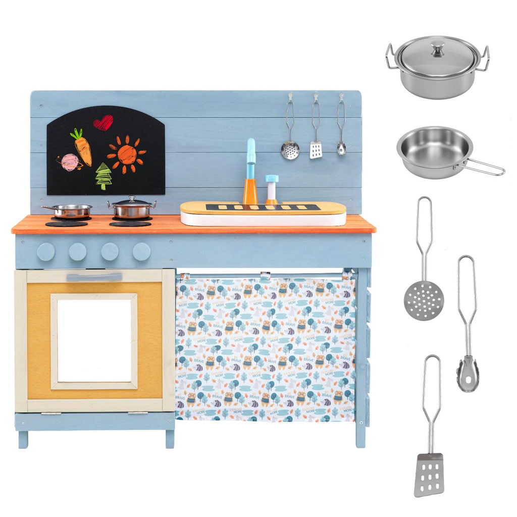Outdoor Kids Play Kitchen Set, Wooden Kitchen Playset w/Stoves – Giantex.au