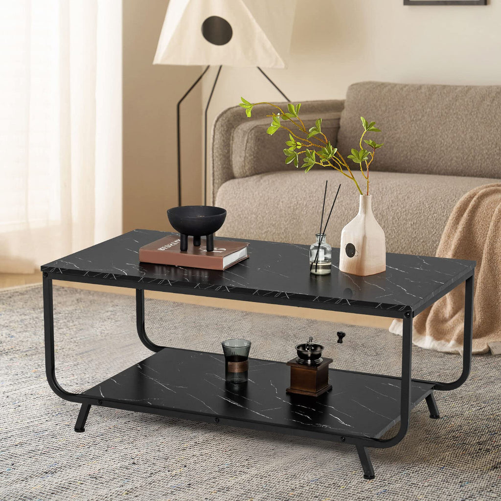 Giantex Marble Coffee Table, Modern Faux Marble Top Coffee Table w/Met ...