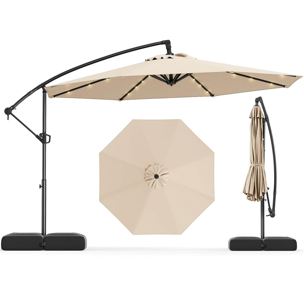 3m Solar Offset Hanging Umbrella with Base, Patio Cantilever Umbrella ...