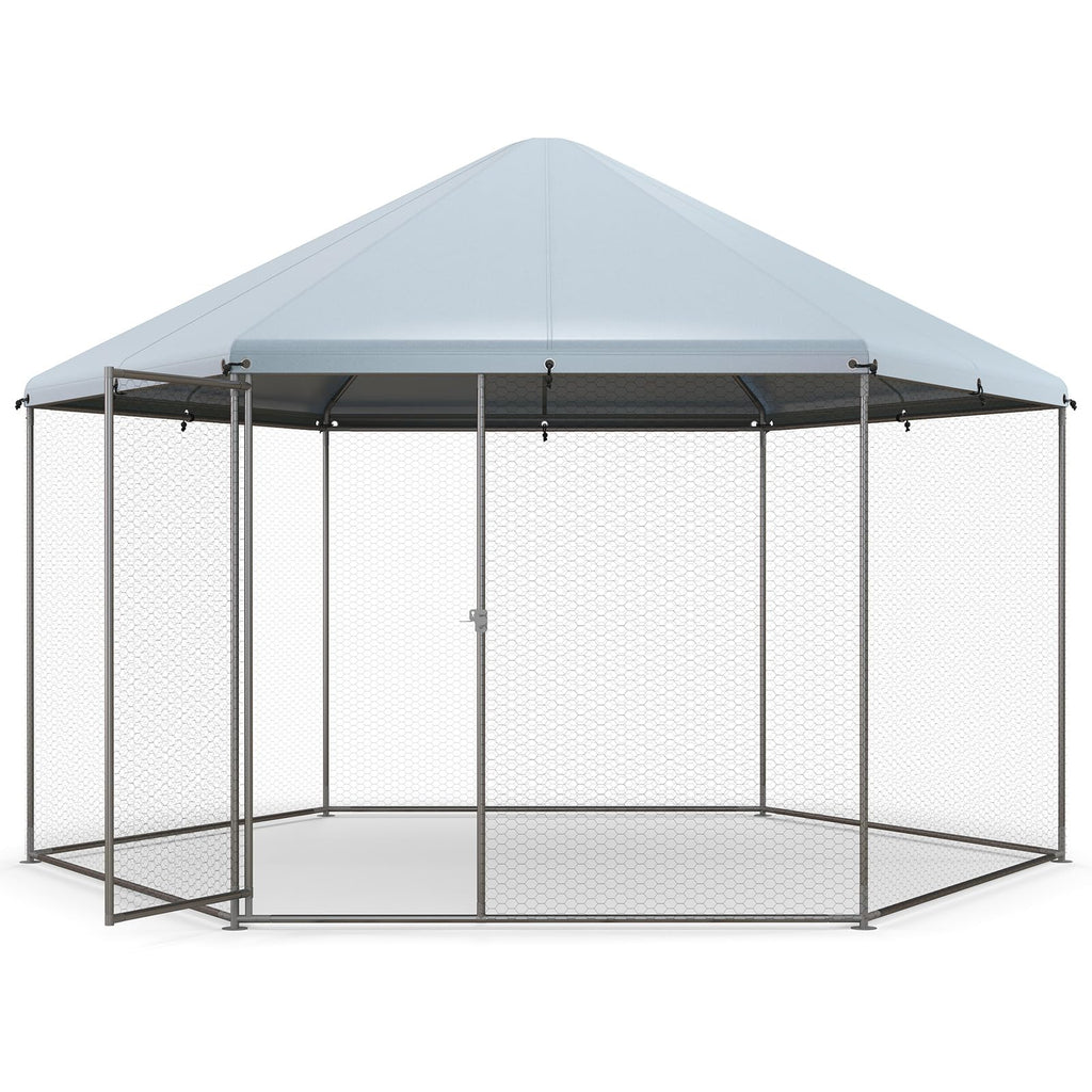 Metal Chicken Coop, Chicken Run House Spire-Shaped Cage w/Wire Mesh ...