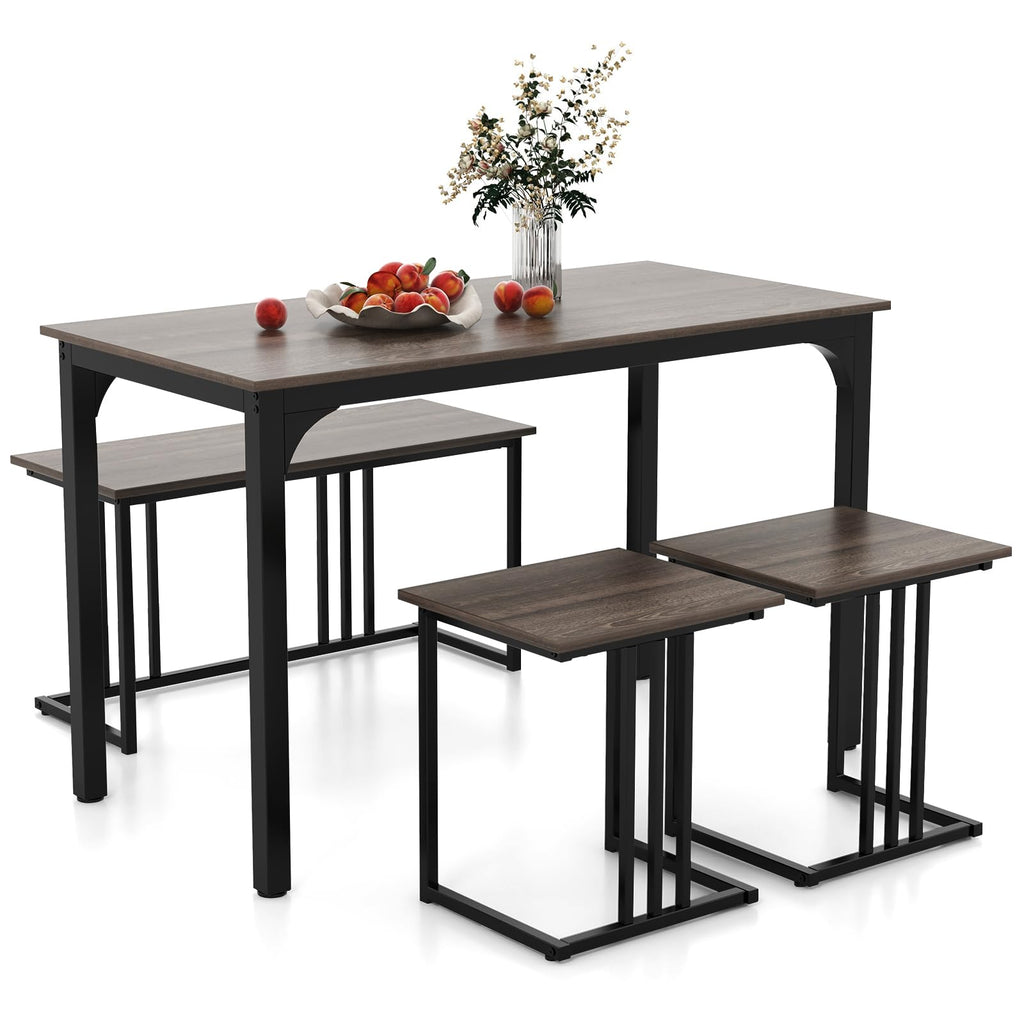Giantex 4-Piece Dining Table Set, Industrial Dining Table W/Bench & 2 ...