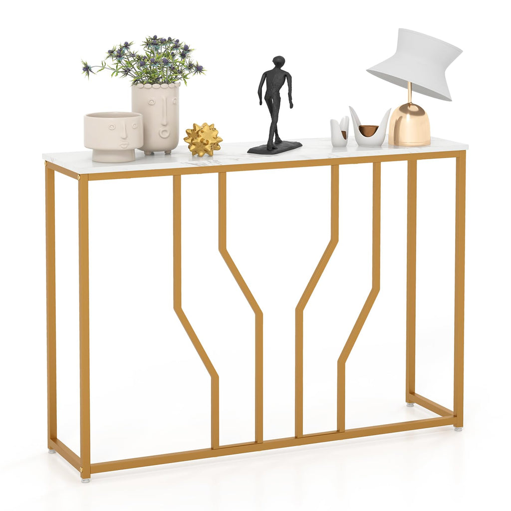 Giantex Gold Console Table, 110 cm Modern White Entryway Table with Fa ...
