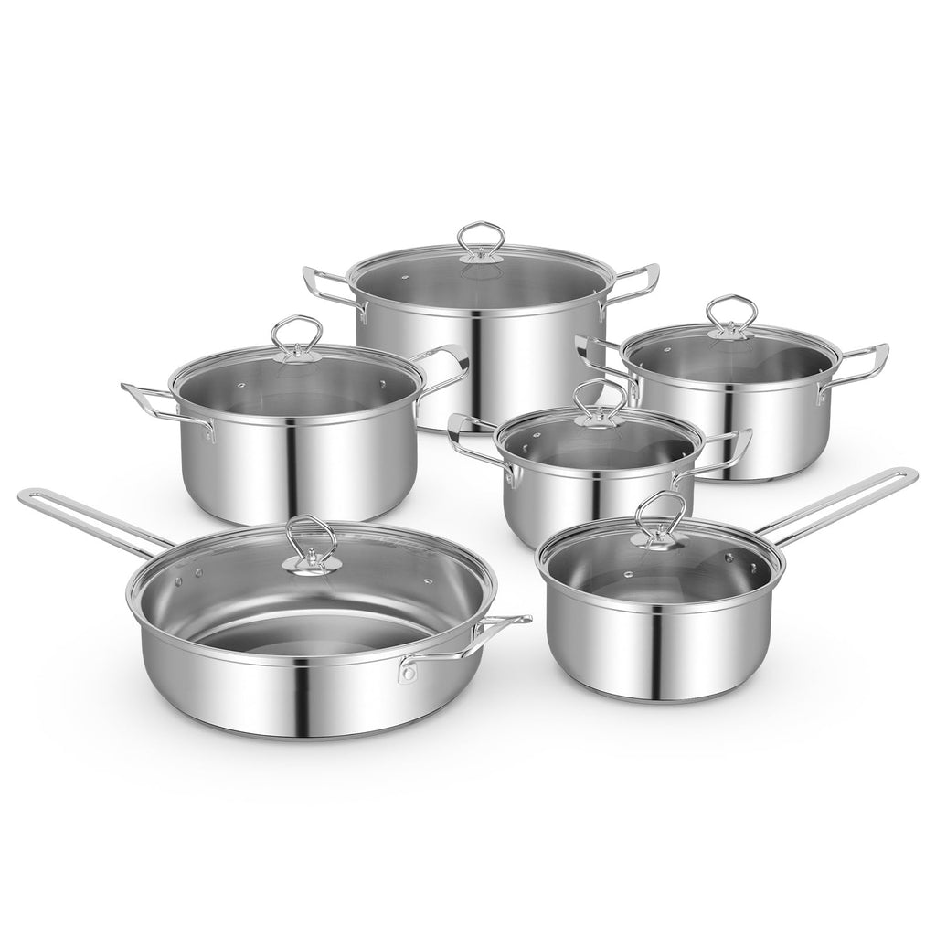 Giantex 12 Piece Pots & Pans Set, Stainless Steel Cookware Set w/Tempe ...