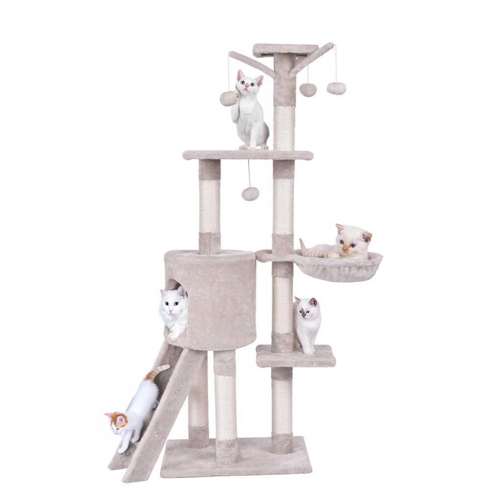 140 CM Cat Tree Kitten Tower with Scratching Post and Ladder Kitten Co ...
