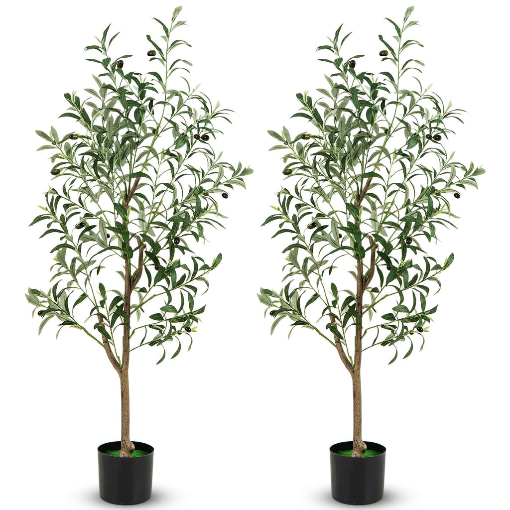 Giantex 130 cm Tall Artificial Olive Tree Set of 2, Fake Potted Trees ...