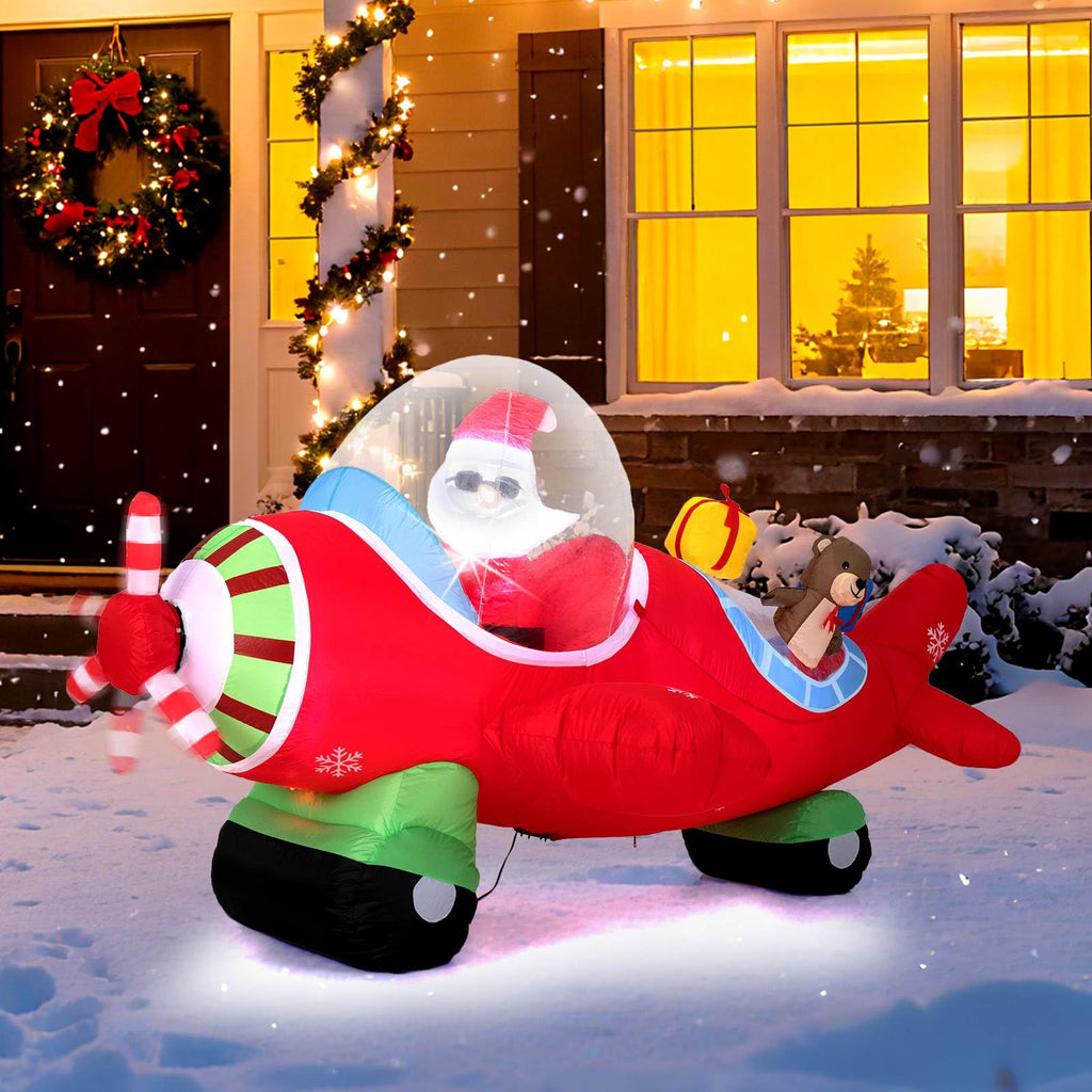 2.2m Christmas Inflatables Airplane with Gift Boxes and Built-in LED L ...