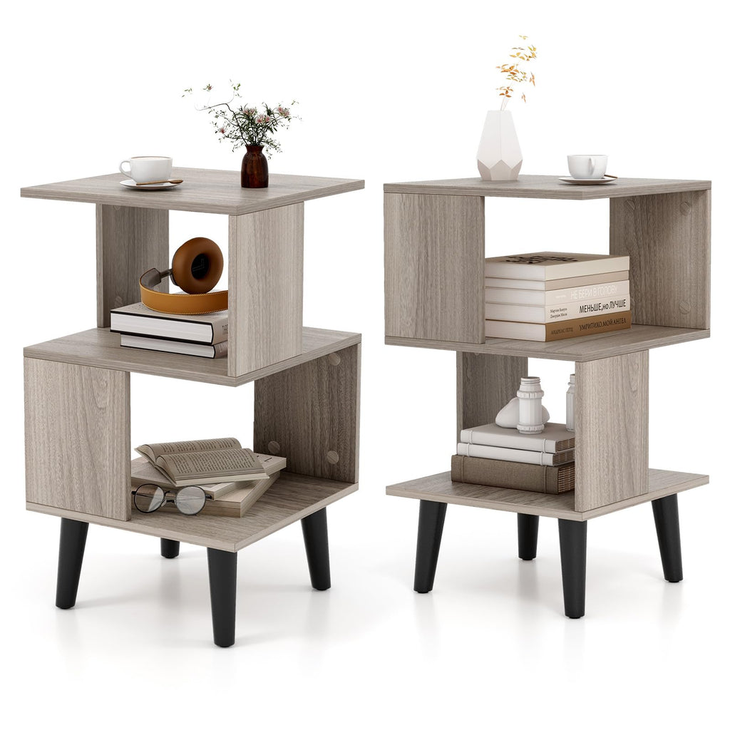3-Tier Geometric Bookshelf Set of 2, Modern Asymmetrical End Table ...