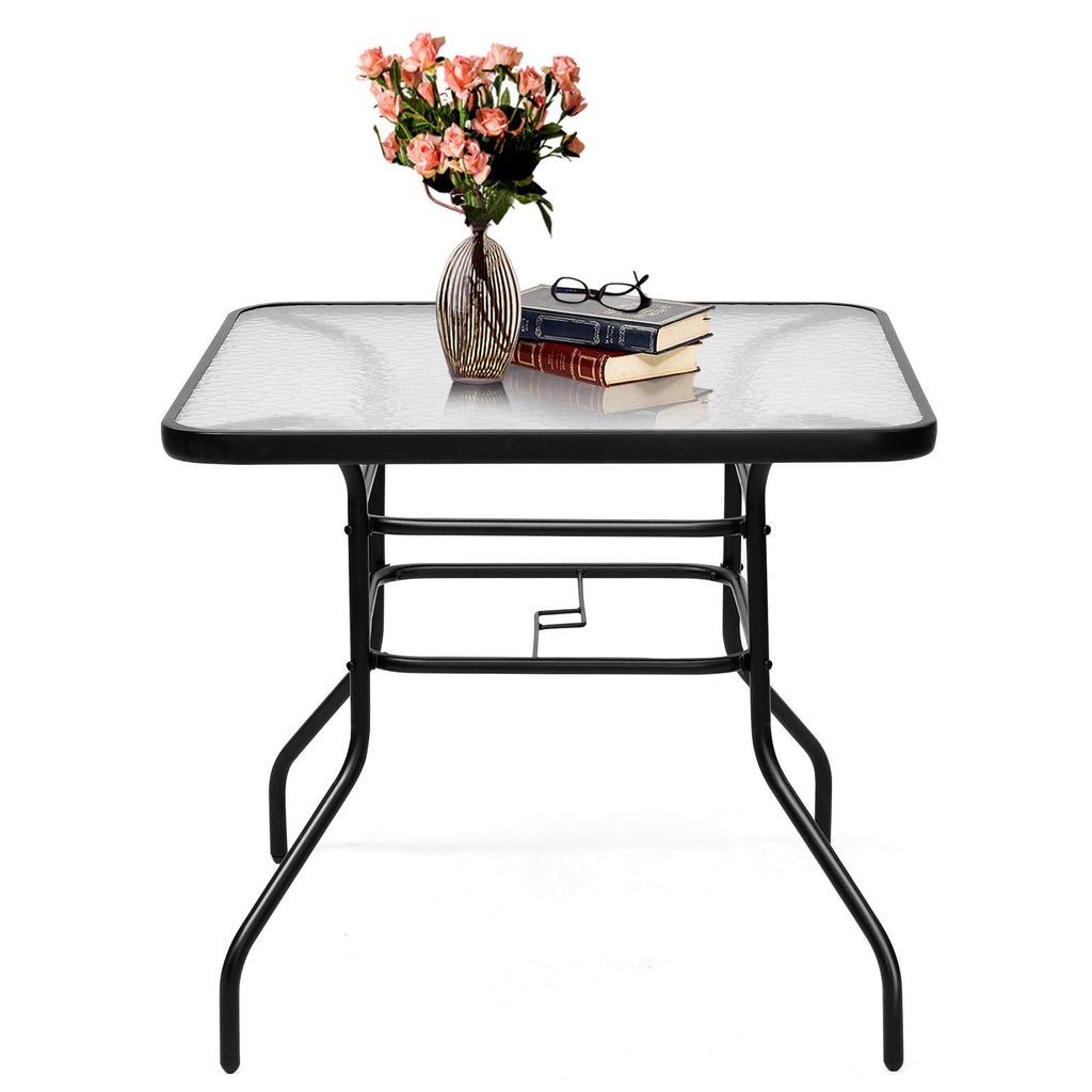 Patio Table, Rectangle Metal Coffee/Tea Table with Tempered Glass Top ...
