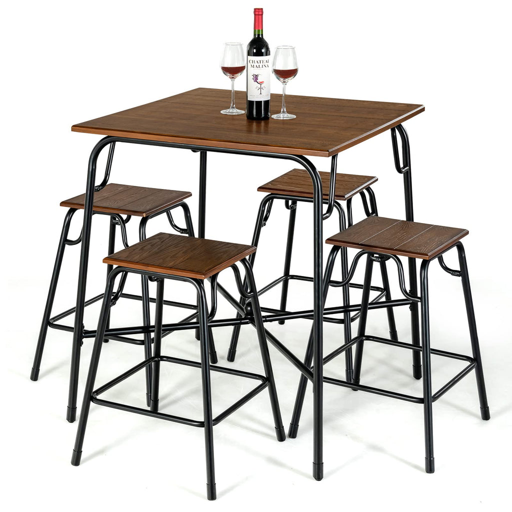 Giantex 5-Piece Bar Table Set, Vintage Counter Height Square Table w ...