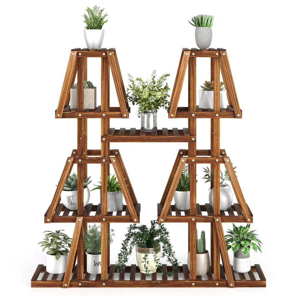 Indoor Outdoor Trapezoid Plant Rack for Multiple Plants, 5-Tier 10 Pot ...