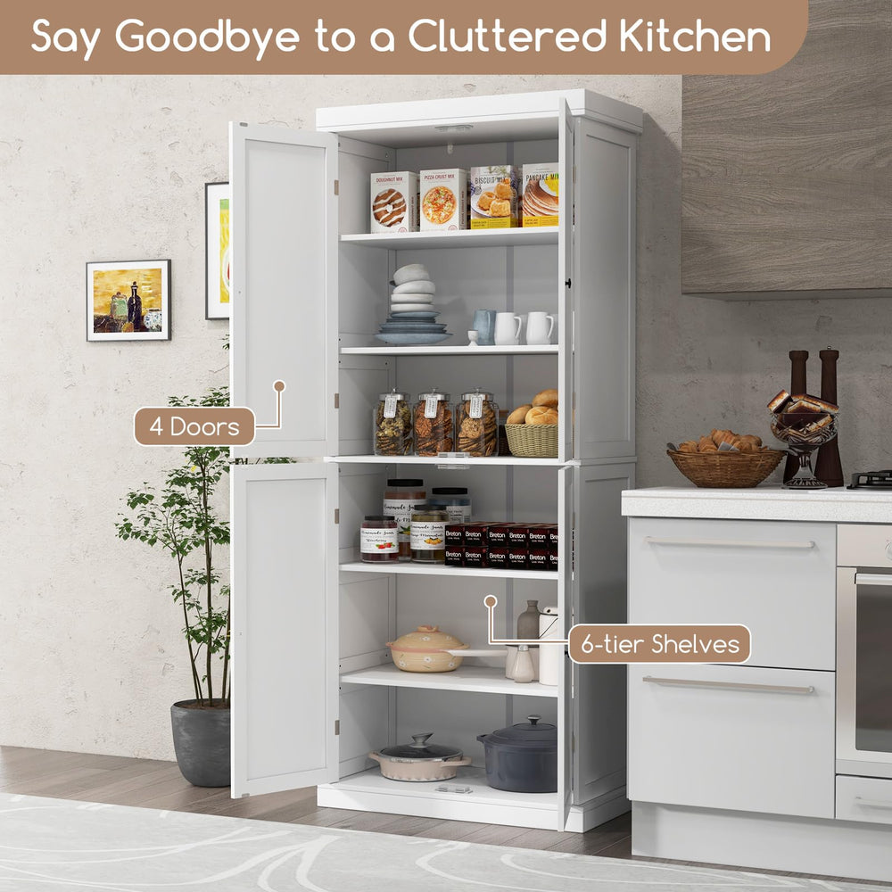 Giantex 184.5cm Freestanding Tall Buffet Cabinet, 4 Door Kitchen Pantr ...