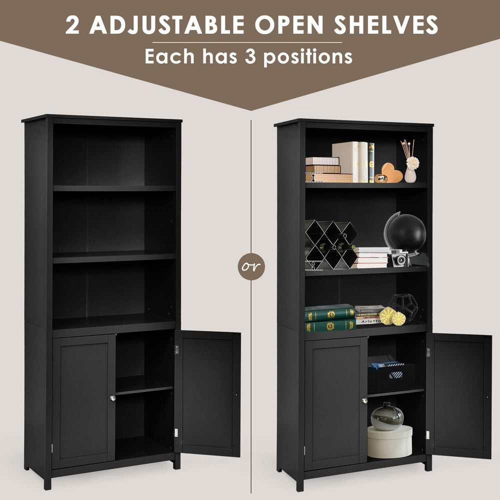 Giantex 182CM Bookcase with Doors, 3 Tier Open Book Shelving, Standing ...