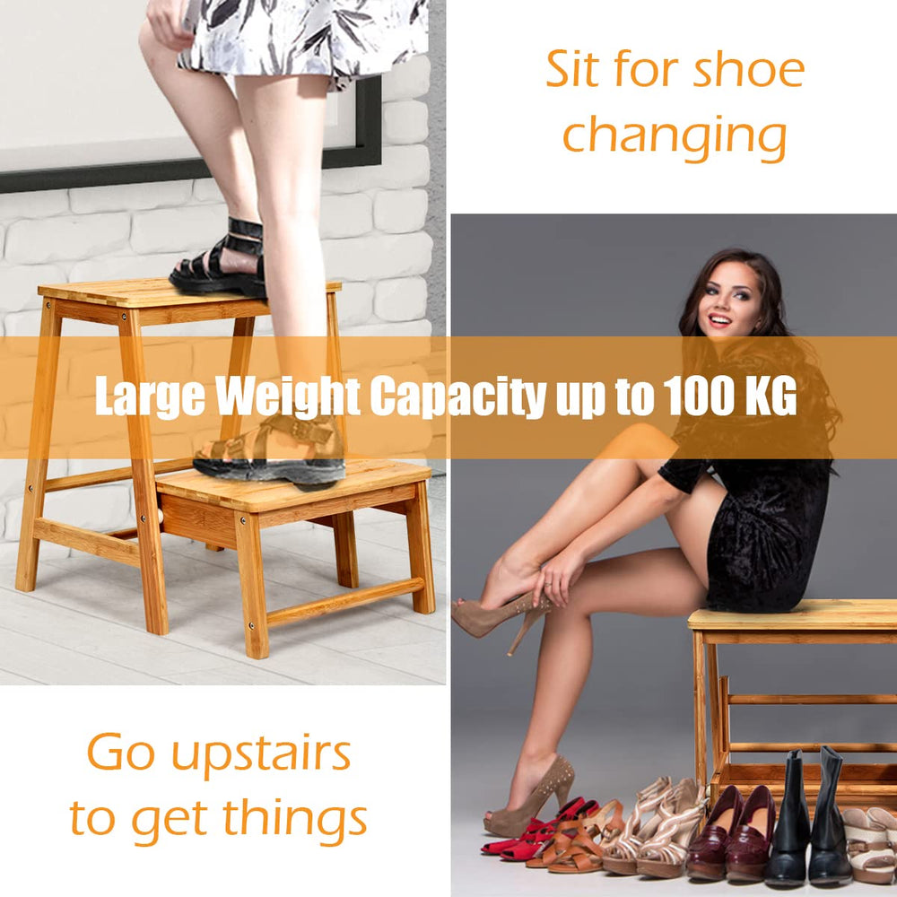 Giantex Two-Tier Step Stool, Foldable Bamboo Step Stool – Giantex.au