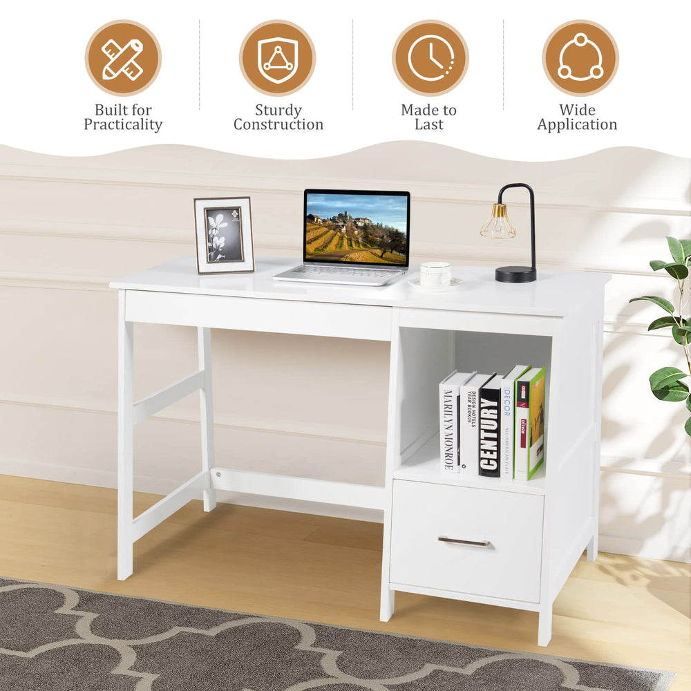 Computer Desk, Wooden Writing Table, Modern Home Office Desk with Foot ...