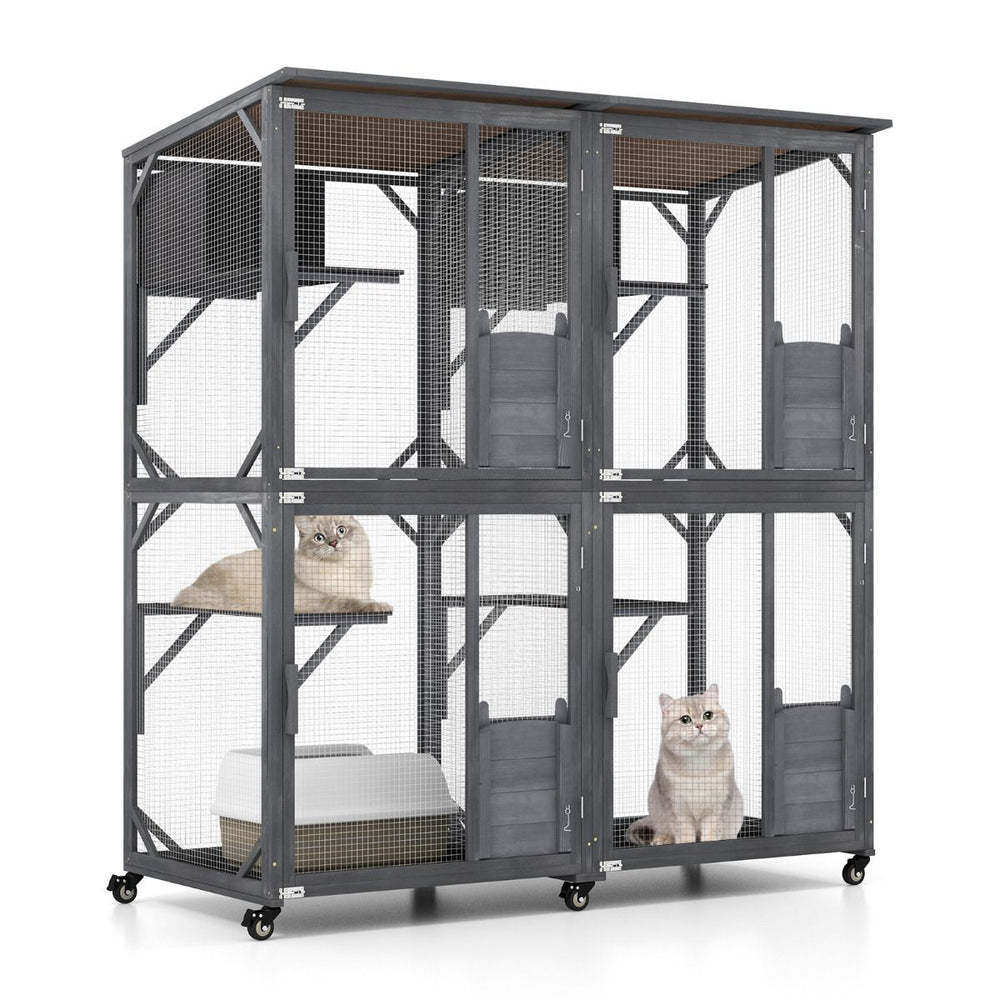 182 CM Tall Outdoor Catio Kitten Enclosure with Weatherproof Asphalt R ...