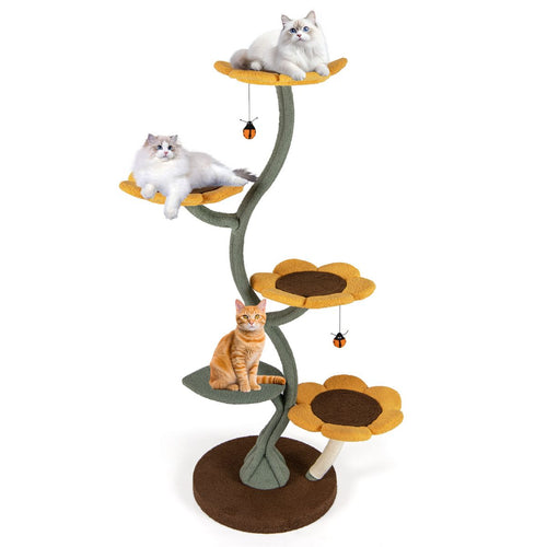 Multi-layer Cat Tower Sunflower Style Cat Tree with 4 Flower-shaped Pl ...