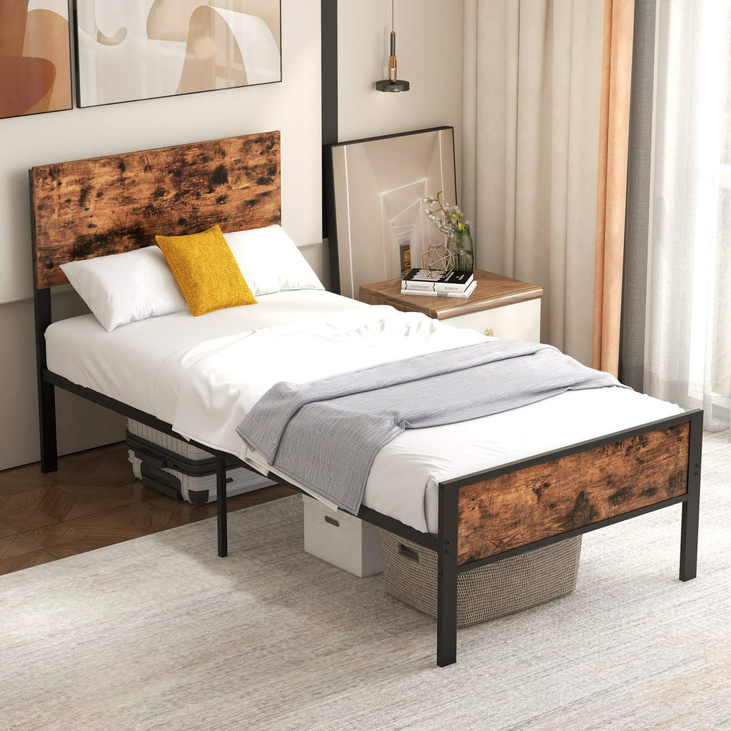 Single Metal Bed Frame Platform Bed w/ Headboard & 35cm Under-bed Stor ...