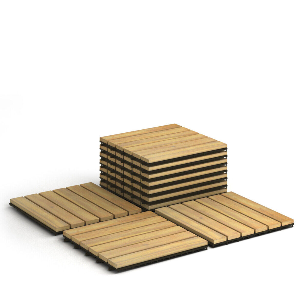 10PCS 30 x 30cm Acacia Wood Deck Tiles Interlocking Patio Pavers Strip ...