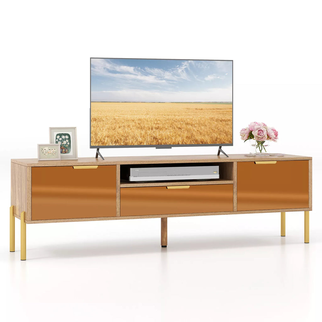 Mirrored TV Stand for TV up to 65” Console Table Wooden Entertainment ...