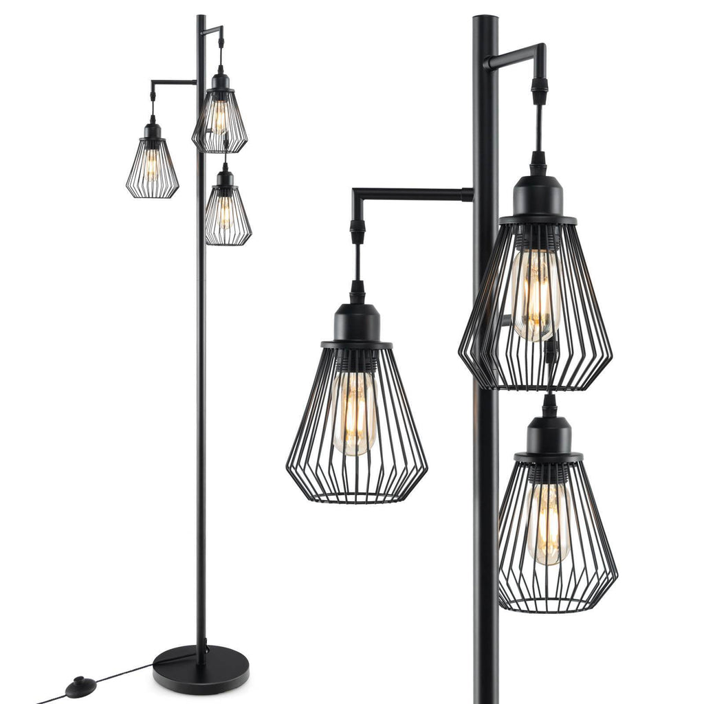 Farmhouse Tall Standing Lamp w/ 3 Birdcage Lampshades for Living Room ...