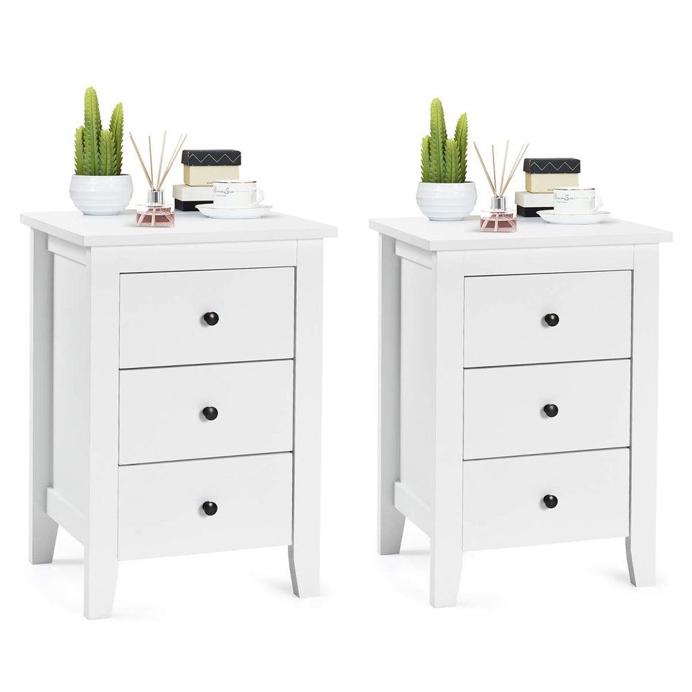 Giantex 2Pcs Bedside Table, Nightstand w/ 3 Drawers & Solid Wood Legs ...